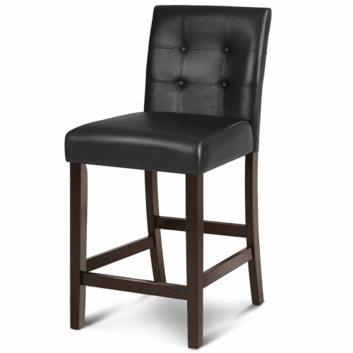 Set of 2 Bar Stools 25inch Counter Height Barstool Pub Chair Rubber Wood Black 1 unit Foods Co