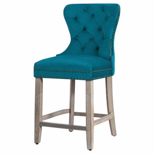 WestinTrends 24 Tufted Velvet Counter Stool Set of 3 Antique Gray Teal 1 Set City Market
