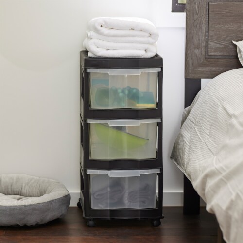 Life Story Classic Black 3 Shelf Standing Plastic Storage Organizer And