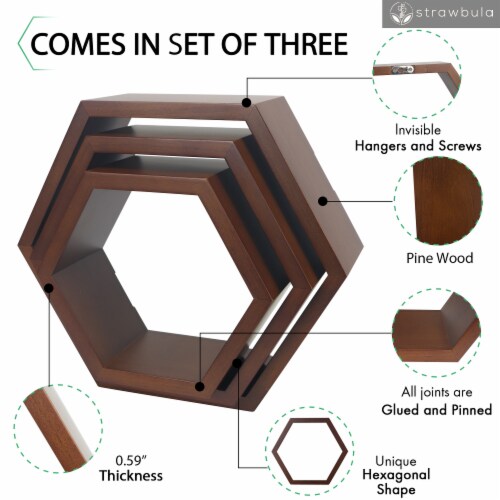 Strawbula Hexagon Floating Shelves 3Pcs Wall Mounted Set Honeycomb ... Strawbula Hexagon Floating Shelves 3Pcs Wall Mounted Set Honeycomb ...