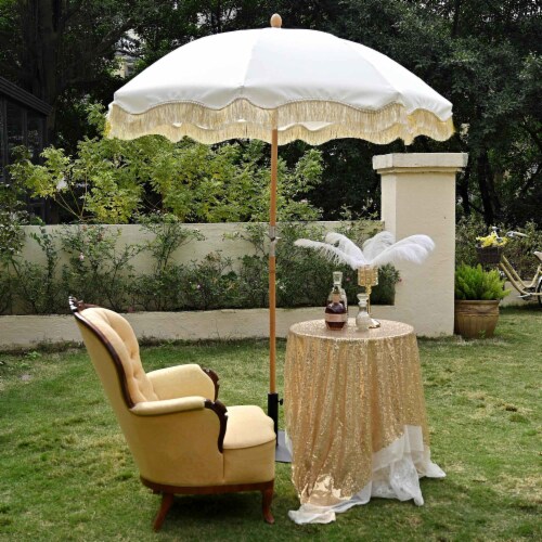 LAGarden 6 Ft Patio Umbrella Replacement Canopy Top Cover Jazz Age Beige with gold tassel 6FT Kroger