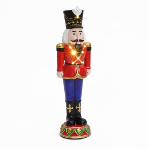 LuxenHome 2Ft Tall Traditional Nutcracker Soldier in Red with Lights Each City Market