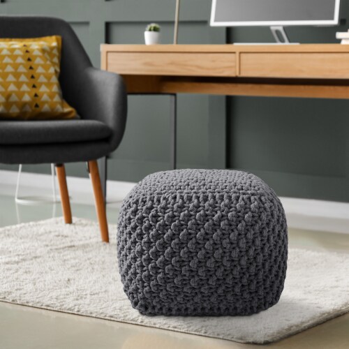 Square Cotton Pouf Ottoman Dark Gray 18.5 x 14.5 Knit Foot Stool 1 unit Fred Meyer