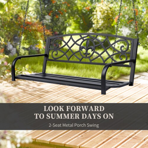 Outsunny Outdoor Steel Fleur De Lis Porch Swing Garden Hanging Bench Black 1 Unit Smith s Food and Drug