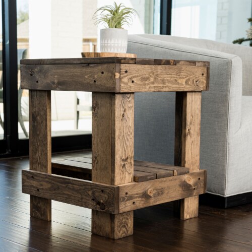 del Hutson Designs Reclaimed Solid Wood Farmhouse Rustic End Table Dark Walnut 1 Piece Fred Meyer