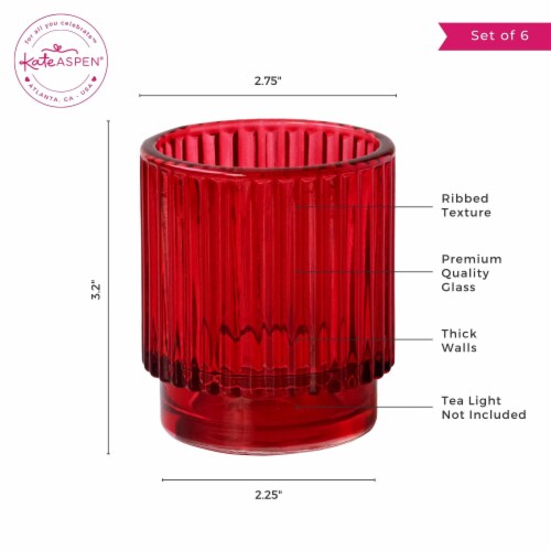 Kate Aspen Ribbed Red Glass Votive Candle Holder Set Of 6 27206rd
