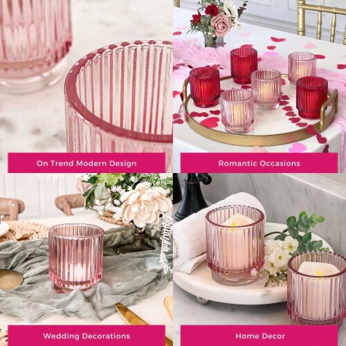 Kate Aspen Ribbed Pink Glass Votive Candle Holder Set Of 6 27206pk