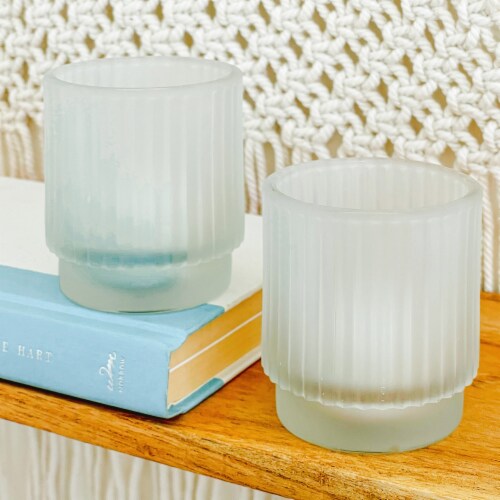 Kate Aspen Ribbed Frosted Glass Votive Candle Holder Set Of 6