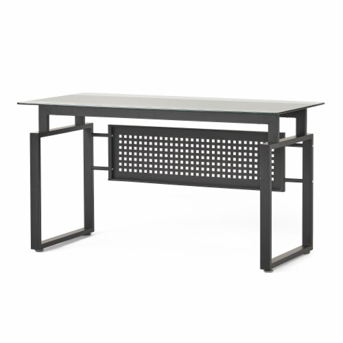 Simplie Fun Modern Glass Desk with Black Metal Frame for Home Office 1 count Gerbes Super Markets