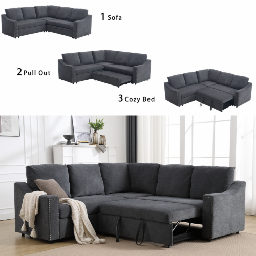 Simplie Fun Cozy Chenille Corner Sofa with Pull Out Bed for 5 1 count Kroger