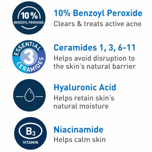 Cerave Acne Foaming Cream Wash With 10 Benzoyl Peroxide Gentle Face