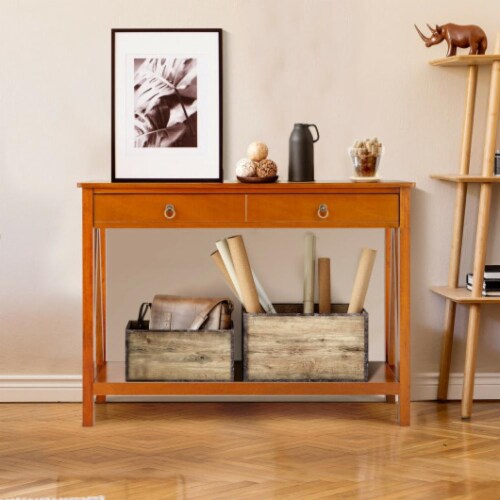 Hivvago Console Table with Drawer Storage Shelf for Entryway Hallway Cherry 1 City Market