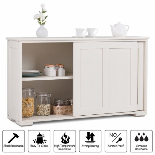 Costway Kitchen Storage Cabinet Sideboard Buffet Cupboard Wood Sliding Door Pantry White 1 unit Food 4 Less