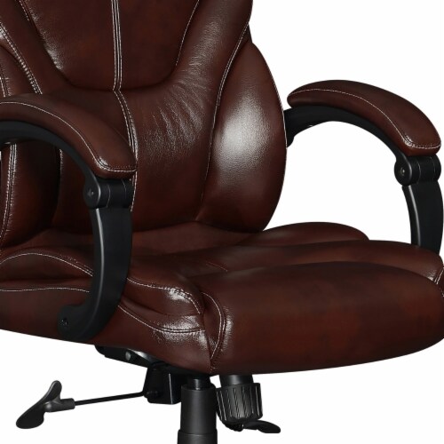 Leatherette Office Chair with Curved Arms and Contrast Stitching Brown Saltoro Sherpi 1 unit Smith s Food and Drug