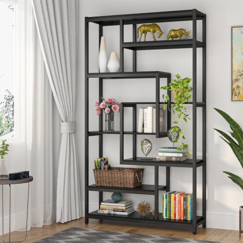 Tribesigns 8 Shelves Staggered Bookshelf Rustic Industrial Etagere Bookcase For Office Vin 11.81 D x 39.37 W x Smith s Food and Drug