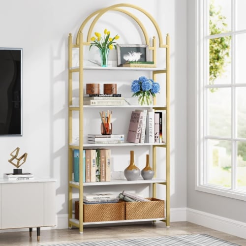5 Shelf Gold Etagere Bookcase Modern Metal Open Arched Bookshelf 72 Tall Gold Shelves 1 unit Smith s Food and Drug