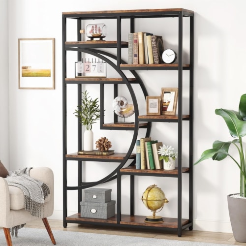 Industrial 5 Tier Etagere Bookcase Freestanding Tall Bookshelf 9 Open Shelves Rustic Brown 1 unit QFC