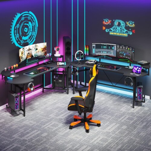 Tribesigns Led Gaming Desk 75 Inch Pc Computer Desk With Monitor Shelf 1 unit Baker s