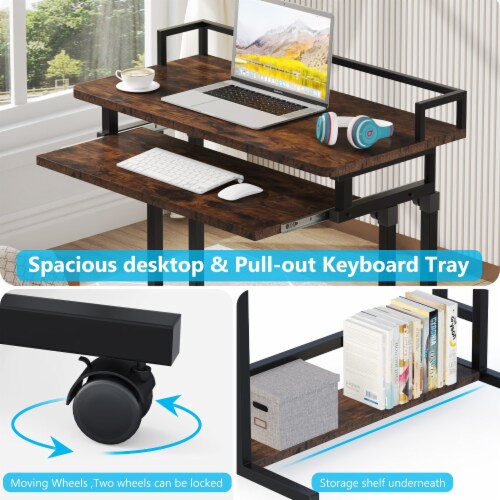 Tribesings Rolling Height Adjustable Desk Portable Standing Desk with Keyboard Tray No Size Fry s Food Stores