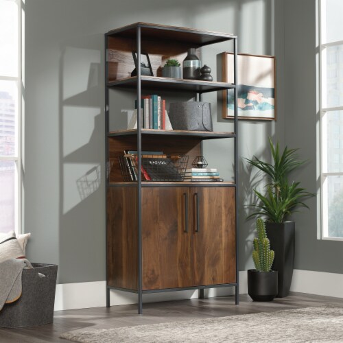 Sauder Nova Loft Engineered Wood and Metal Bookcase With Doors in Grand Walnut 1 King Soopers