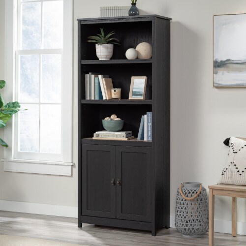 Sauder Cottage Road 3 Shelf Library Bookcase with Doors in Raven Oak 1 Gerbes Super Markets