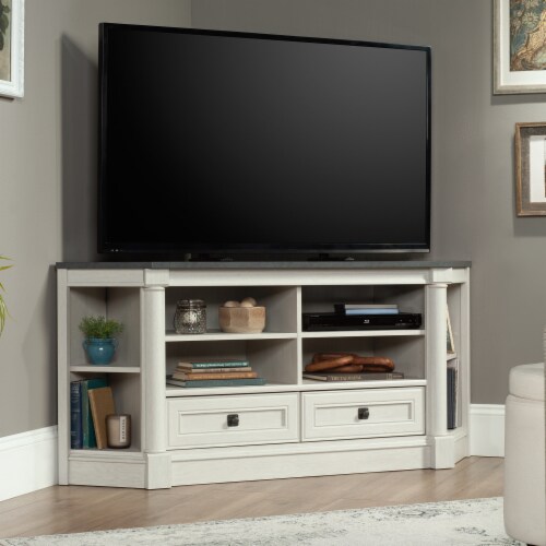 Sauder Palladia Corner Credenza TV Stand in Glacier Oak 1 Gerbes Super Markets