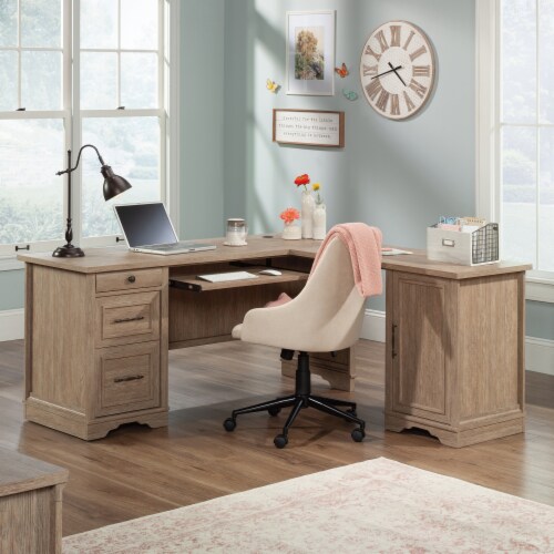 Sauder Rollingwood L Shaped Desk with Drawers in Brushed Oak 1 City Market