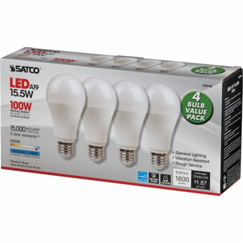 Satco 100W Equivalent Natural Light A19 Medium LED Light Bulb (4-Pack ... Satco 100W Equivalent Natural Light A19 Medium LED Light Bulb (4-Pack ...