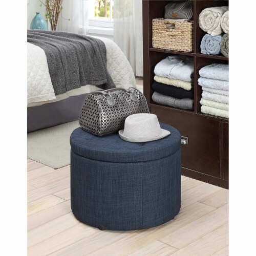 Designs4Comfort Round Shoe Ottoman Blue Fabric 22x22x16.25 Fred Meyer