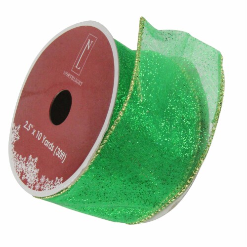Northlight Glittering Green and Gold Solid Wired Christmas Craft Ribbon ... Northlight Glittering Green and Gold Solid Wired Christmas Craft Ribbon ...