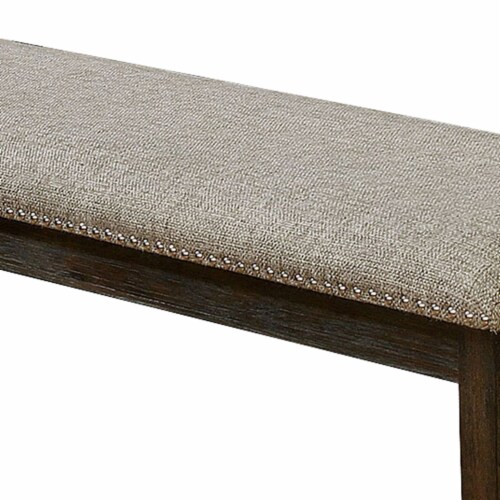 Fabric Upholstered Bench With Nailhead Trim And Tapered Legs Gray And