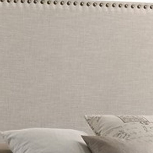 Fabric Upholstered Wooden Full Size Bed With Nailhead Trims Beige