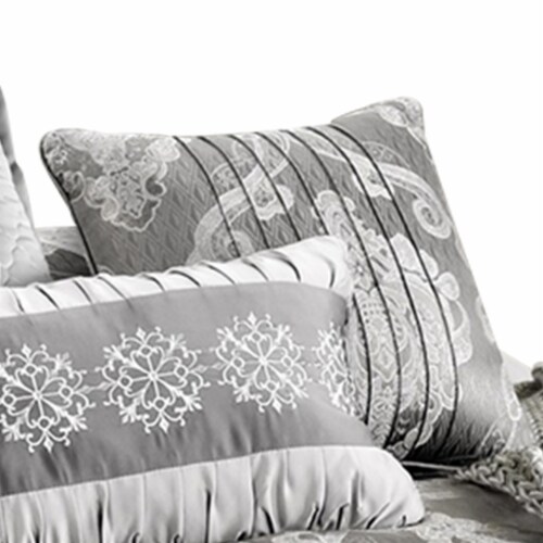 12 Piece Queen Polyester Comforter Set With Medallion Print Platinum