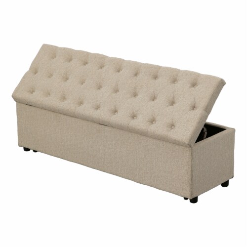 60 Inch Modern Pull Out Storage Bench Textured Beige Fabric Button Tufting Lift 19x60x18.5 Kroger