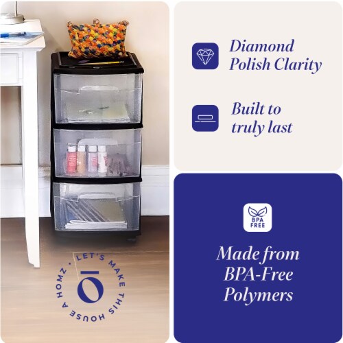 Homz Plastic 3 Drawer Medium Storage Tower Clear Drawers And Black Frame