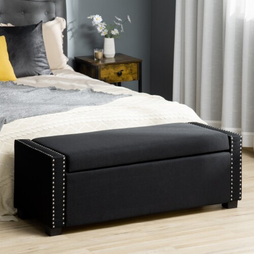 40 Nailhead Trim Upholstered Flip Top Storage Bench Fabric Ottoman