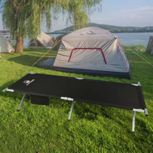 Outdoors Camping Cot Portable Folding Bed With Carry Bag Black 1 Unit