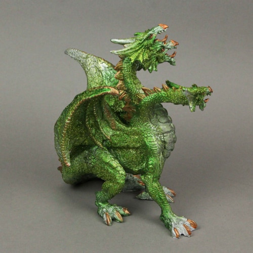 Glittery Metallic Green Three Headed Hydra Angry Dragon Statue 8 Inches High 8 Inch King Soopers