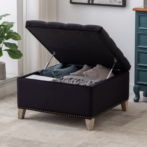 WestinTrends Square Velvet Tufted Storage Ottoman Black 1 Unit Foods Co