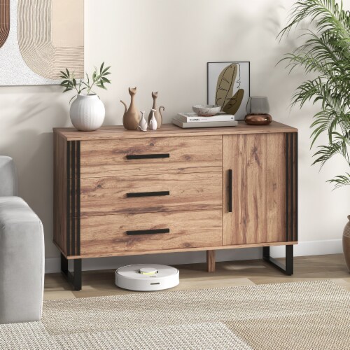 Slickblue Sideboard Buffet Cabinet Credenza Storage Cabinet with 3 Drawers Rustic Brown 1 Unit King Soopers