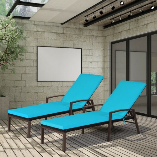 2 pcs patio rattan adjustable back lounge chair store