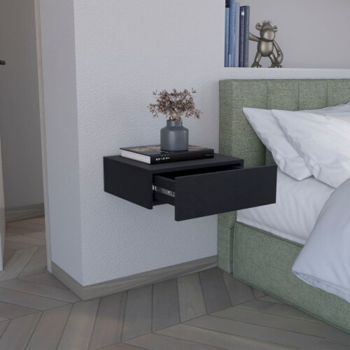 Black floating nightstand with drawer store