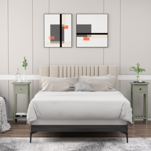 2PCS 2 Tier End Bedside Sofa Side Table with Drawer Shelf Acacia Wood Nightstand Grey 1 unit Pay Less Super Markets