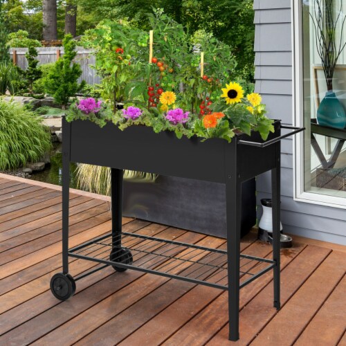 Gymax Raised Garden Bed Elevated Planter Box On Wheels Steel Planter W