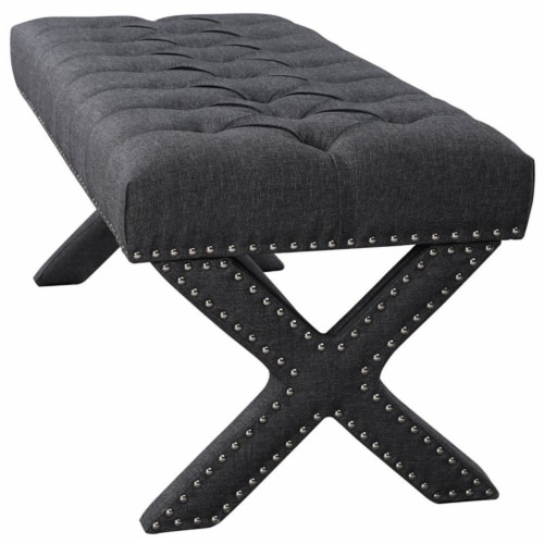 Posh Living Kennedy Linen Button Tufted Silver Nailhead Trim X Leg