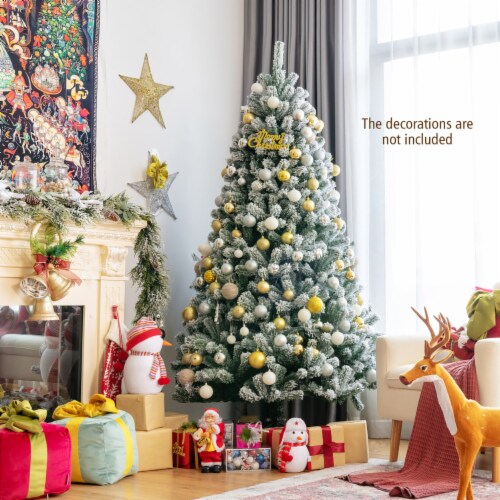 6ft Pre-lit Snow Flocked Hinged Christmas Tree w/ 928 Tips & Metal ... 6ft Pre-lit Snow Flocked Hinged Christmas Tree w/ 928 Tips & Metal ...