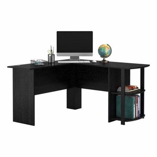 Pemberly Row 54 Modern Wood L Shaped Desk with Bookshelves in Black 1 Mariano s