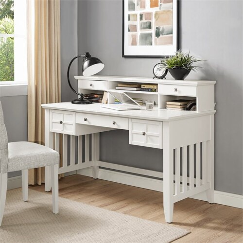 Adler Computer Desk with Hutch in White Crosley 1 Mariano s