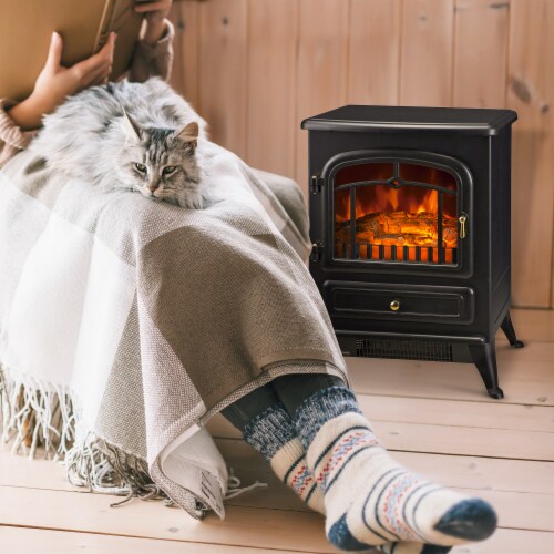 Modern Portable Electric Fireplace Stove Heater w Adjustable LED Flame Black 1 Unit Fry s Food Stores
