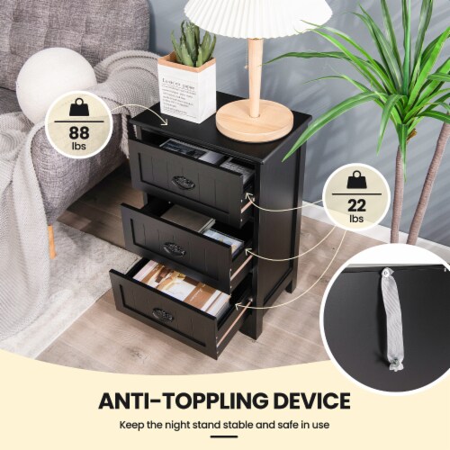 Slickblue 3 Drawers End Storage Wood Side Nightstand Black 1 unit Gerbes Super Markets